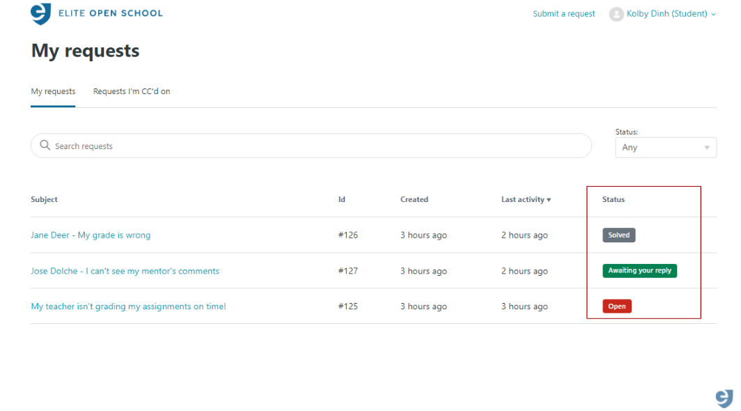 Tracking the Status of Your Support Ticket – Elite Open School